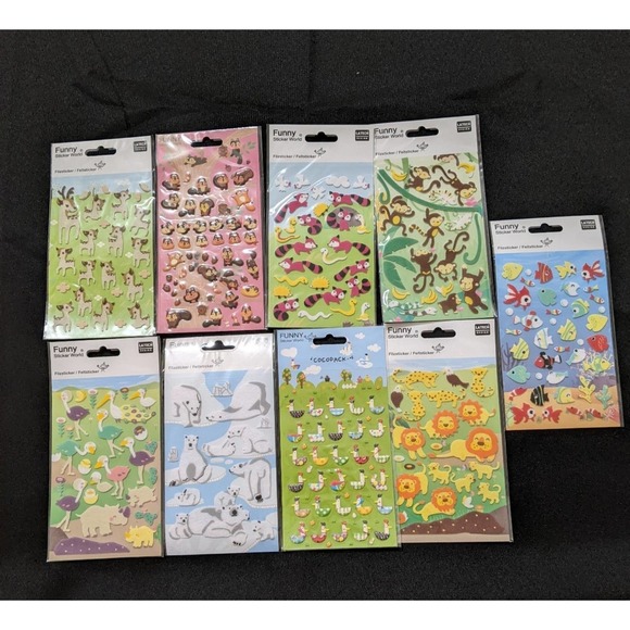Design | Set Lot 9 Sheets Funny Sticker World Sticker Kawaii Fish Bear ...